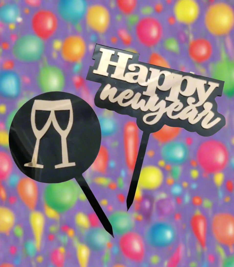 Bakewareind Happy New Year Cake Topper Set 2pcs