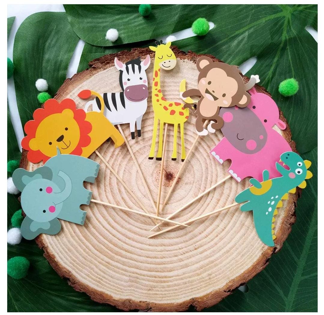Jungle Safari Animal Theme Cake Decoration Set - 6 Vibrant Toppers by ...