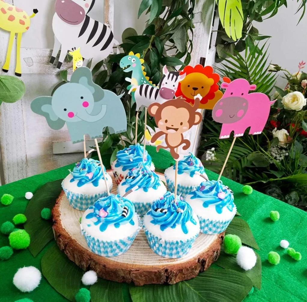 Jungle Safari Animal Theme Cake Decoration Set - 6 Vibrant Toppers by ...