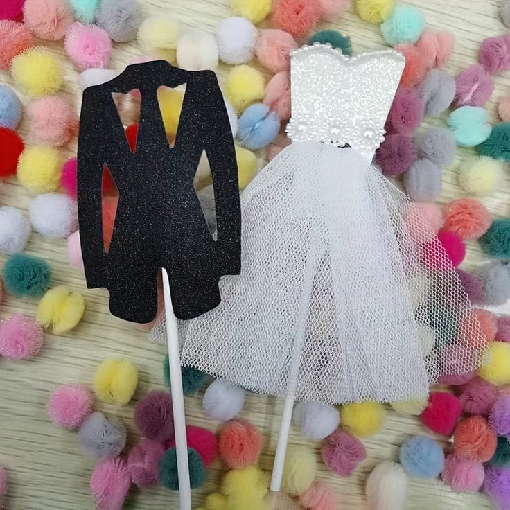 Bakewareind Wedding Dress Couple Cake Decoration Cake Topper,2pcs