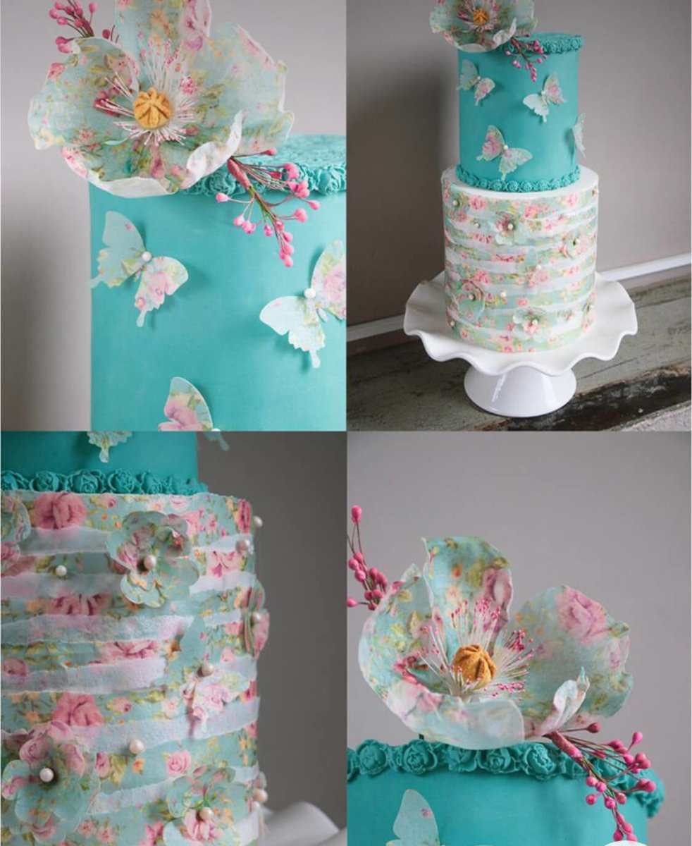 Blue Floral Wafer Paper Sheet ,Edible Wafer